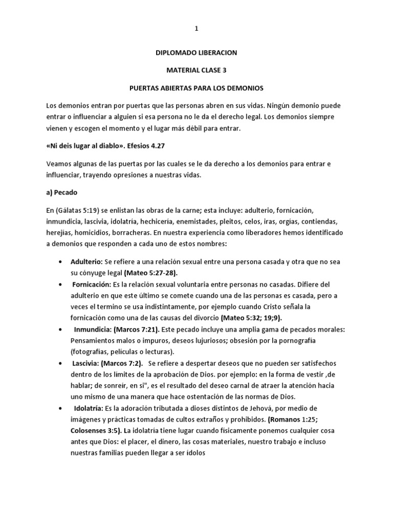 Liberación - Tema - 03 Puertas Por Donde Entran Demonios | PDF ...