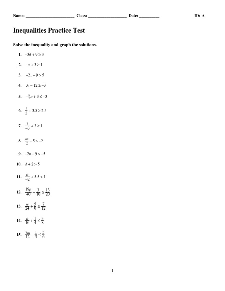Inequalities Practice Test | PDF | Teaching Methods & Materials