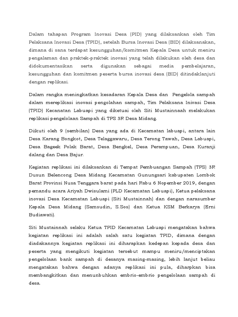 Replikasi Inovasi Pengelolaan Sampah di Desa Midang | PDF | Ilmu Sosial | Teknologi & Rekayasa