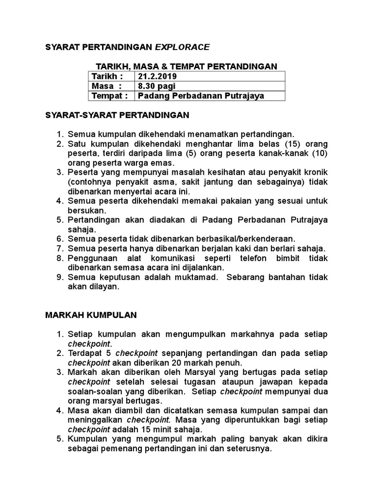 Syarat Pertandingan Explorace 2019 | PDF