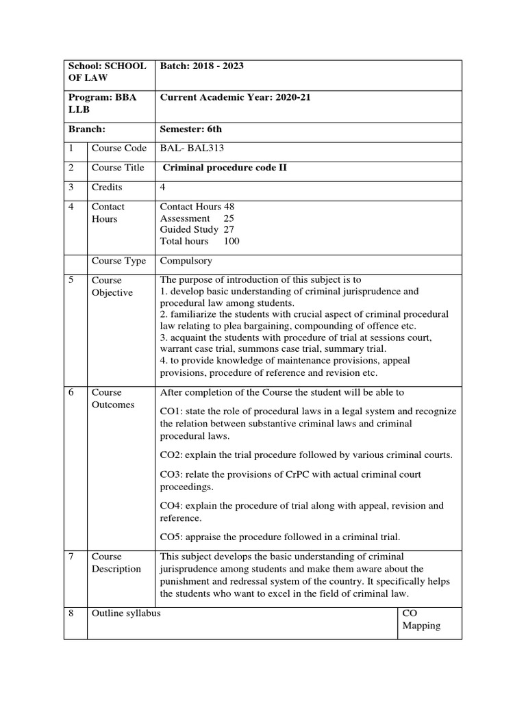 Criminal Procedure Code II Course at School of Law | PDF | Criminal ...