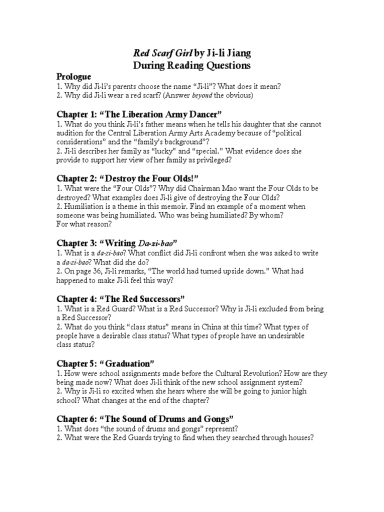 Ji-li Jiang's Red Scarf Girl Study Guide | PDF | Social Science