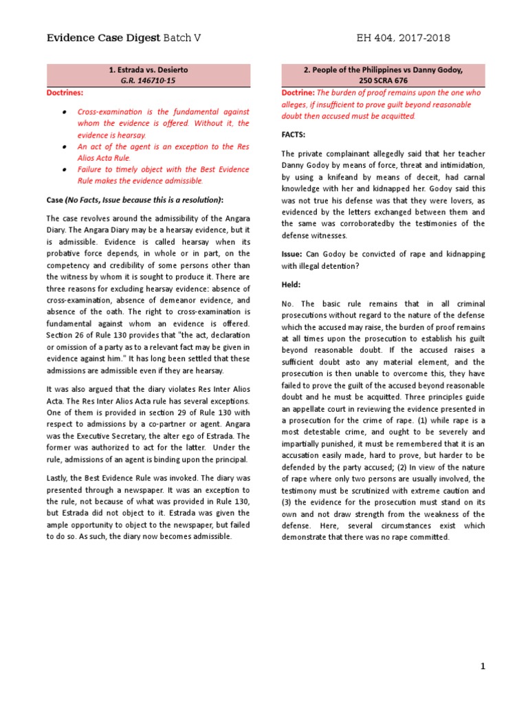 Evidence Case Digest V | PDF | Evidence | Offer And Acceptance