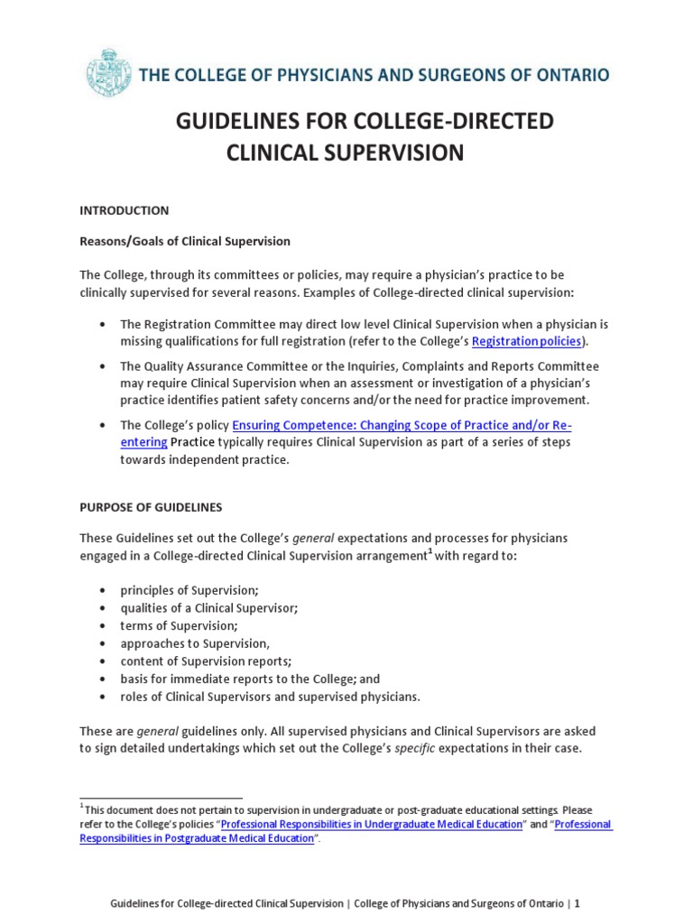 Clinical Supervision Guidelines Ontario | PDF | Physician | Patient Safety