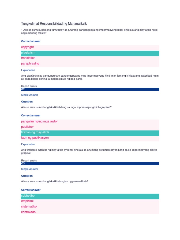Reference Questions Sa Pananaliksik | PDF