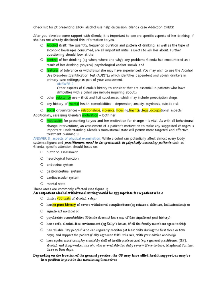 Check List For PT ETOH Alcohol Use | PDF | Alcoholism | Alcohol ...