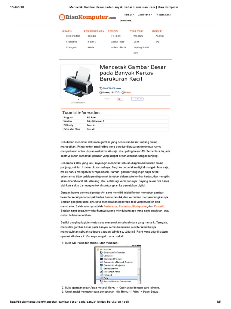 Cara Print Gambar Besar dengan MS Paint | PDF