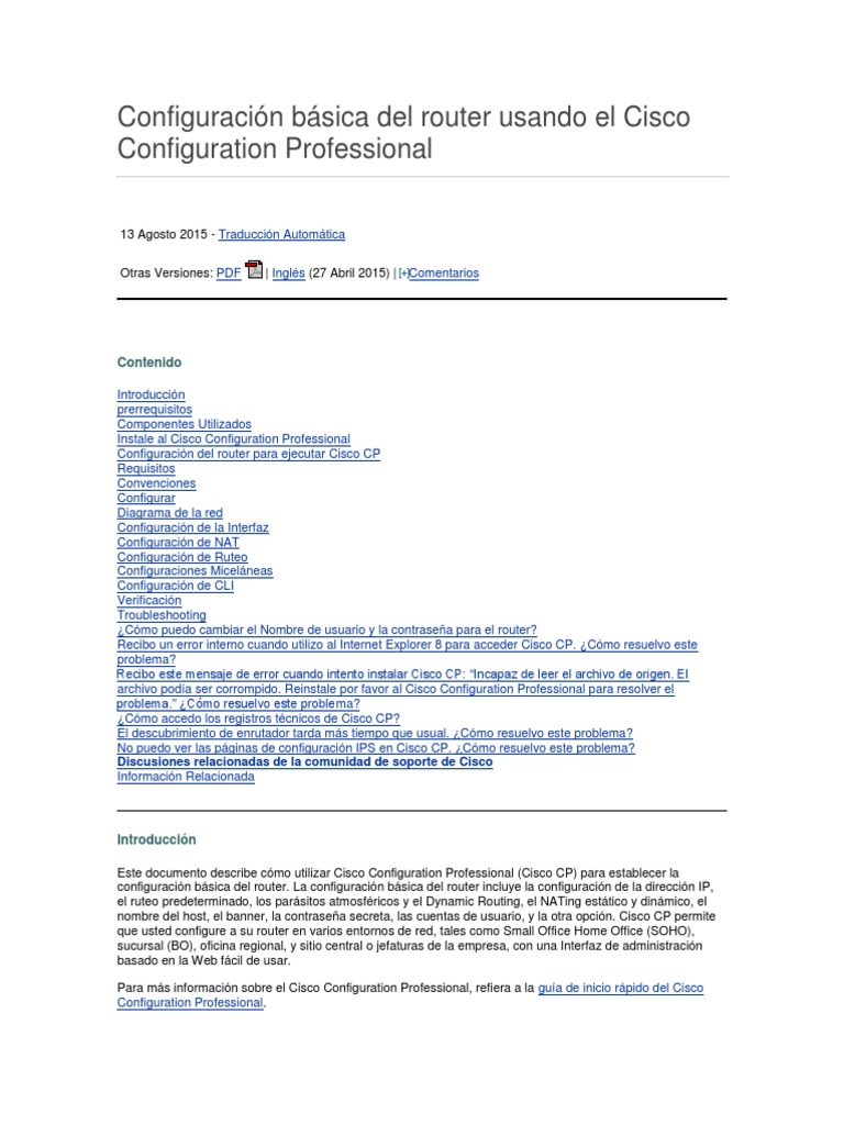 Configuración Básica Del Router Usando El Cisco Configuration Professional | PDF | Dirección IP ...