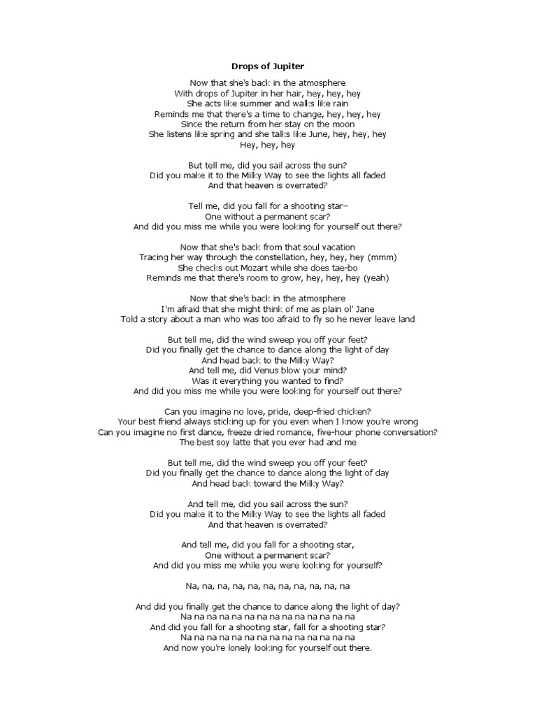 Drops of Jupiter Lyrics | PDF | Nature
