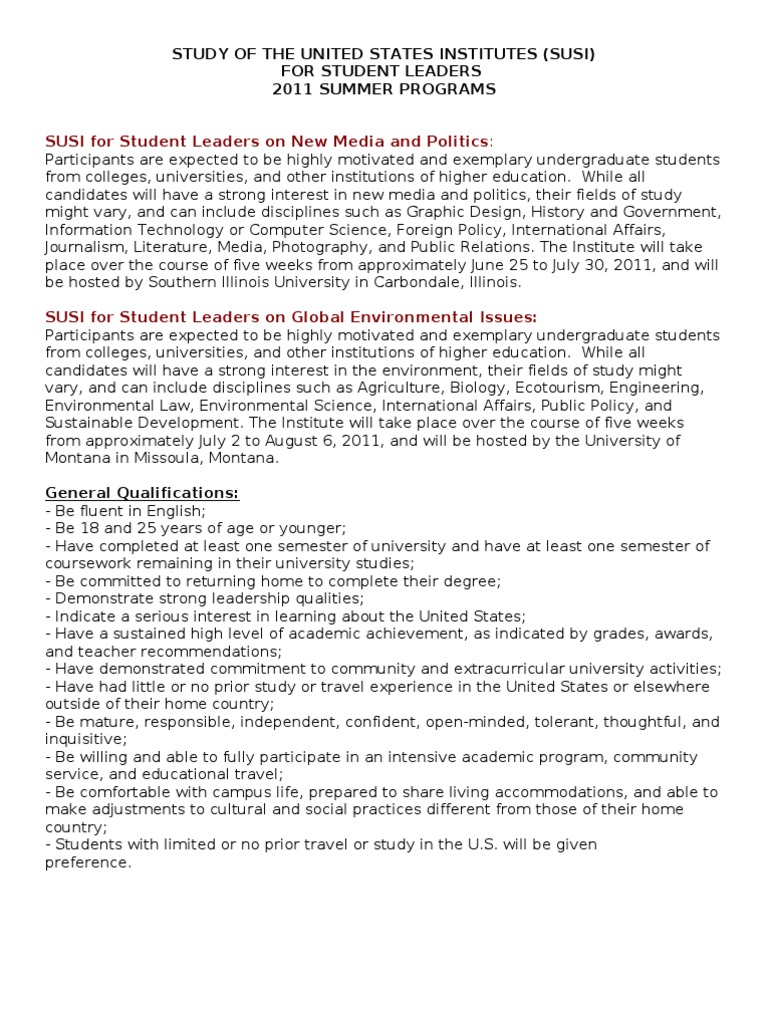 SUSI 2011: Student Leaders Program | PDF | University | Students