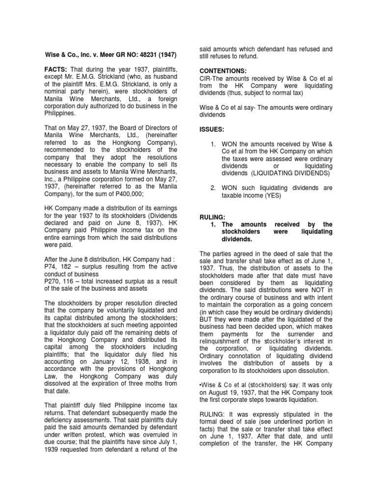 Wise v. Meer | PDF | Dividend | Corporations