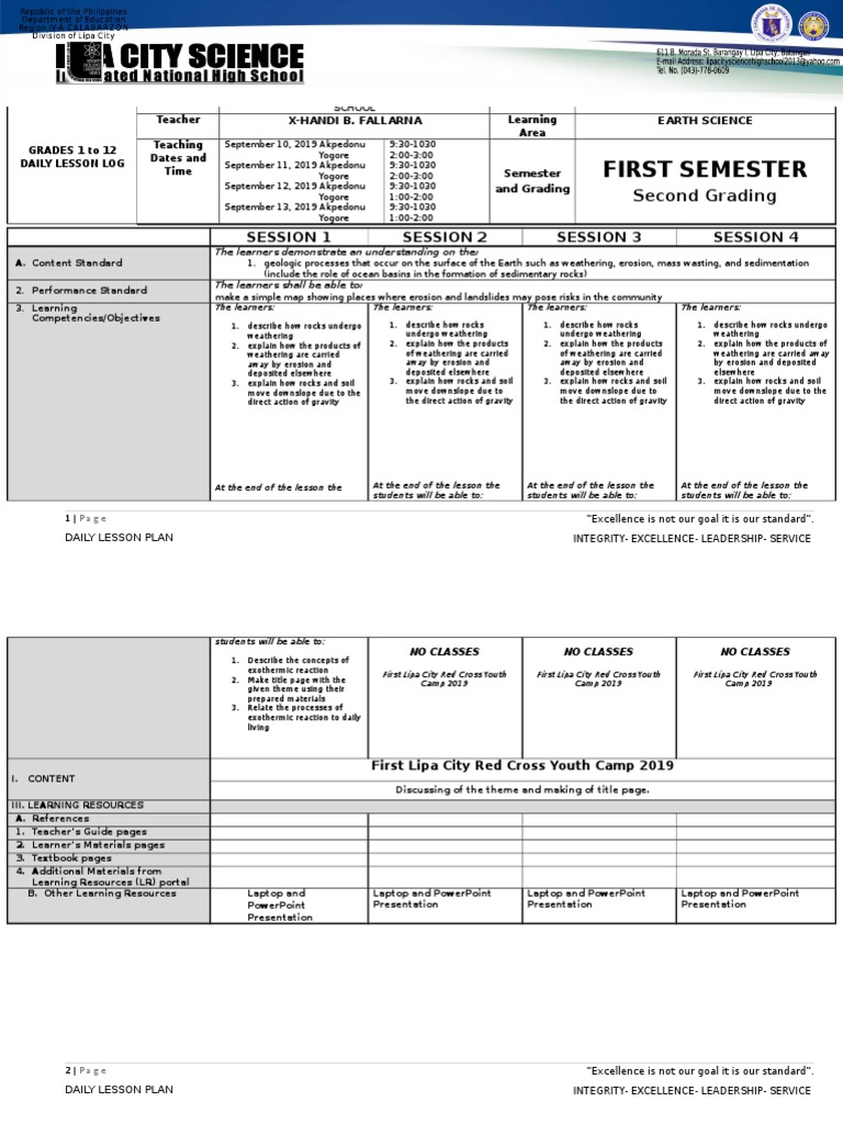 DLL Earth Science - Week 5 | PDF | Rock (Geology) | Lesson Plan