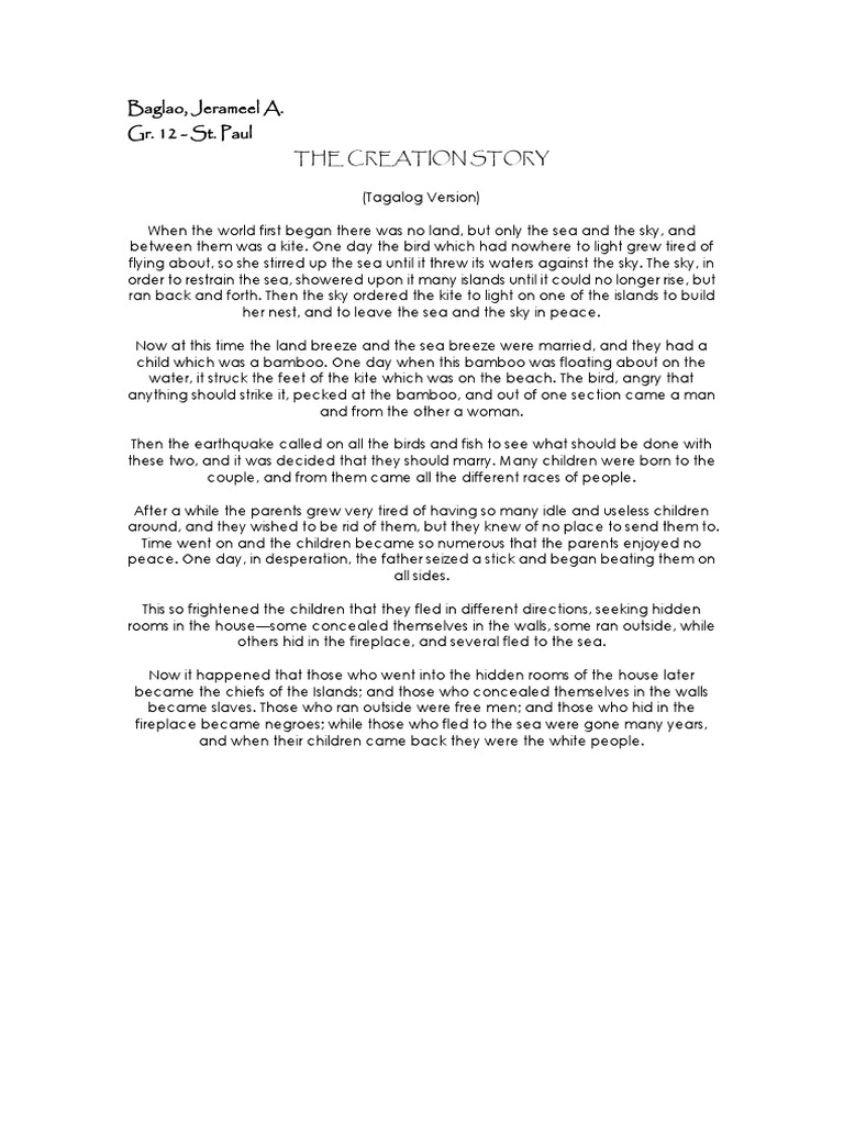 The Creation Story Pdf Pottery