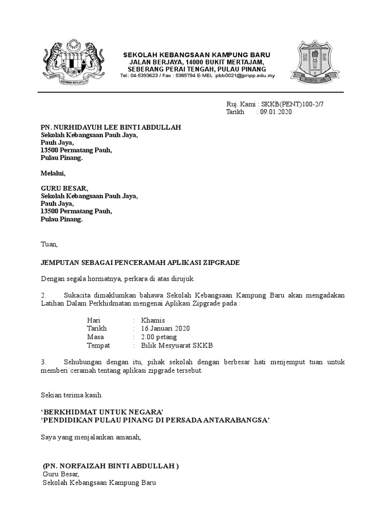 Contoh Surat Rasmi Program Teknik Menjawab | PDF