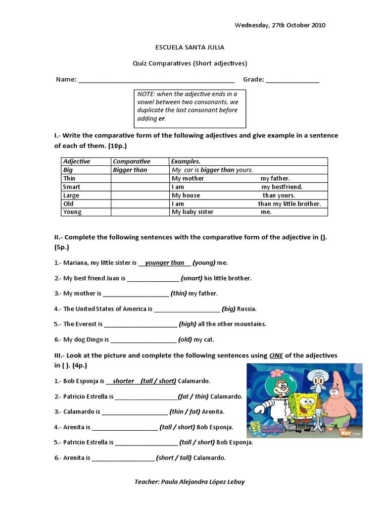 Comparative Adjectives Quiz | PDF | Lisa Simpson | Bart Simpson