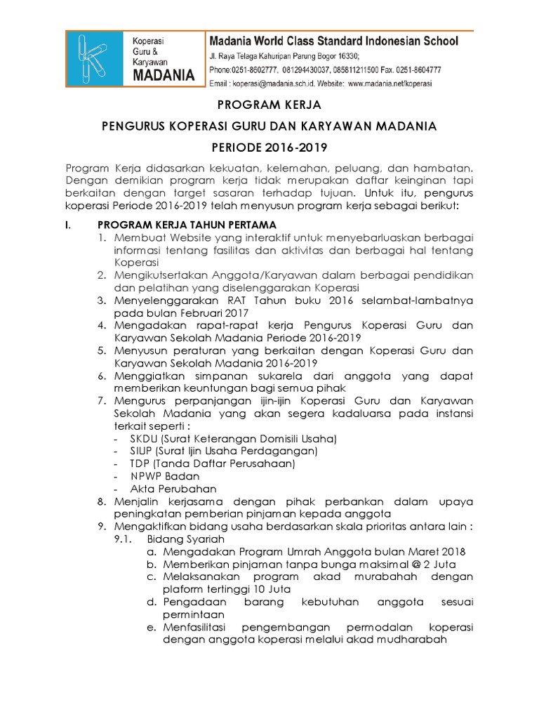 Program Kerja Koperasi | PDF
