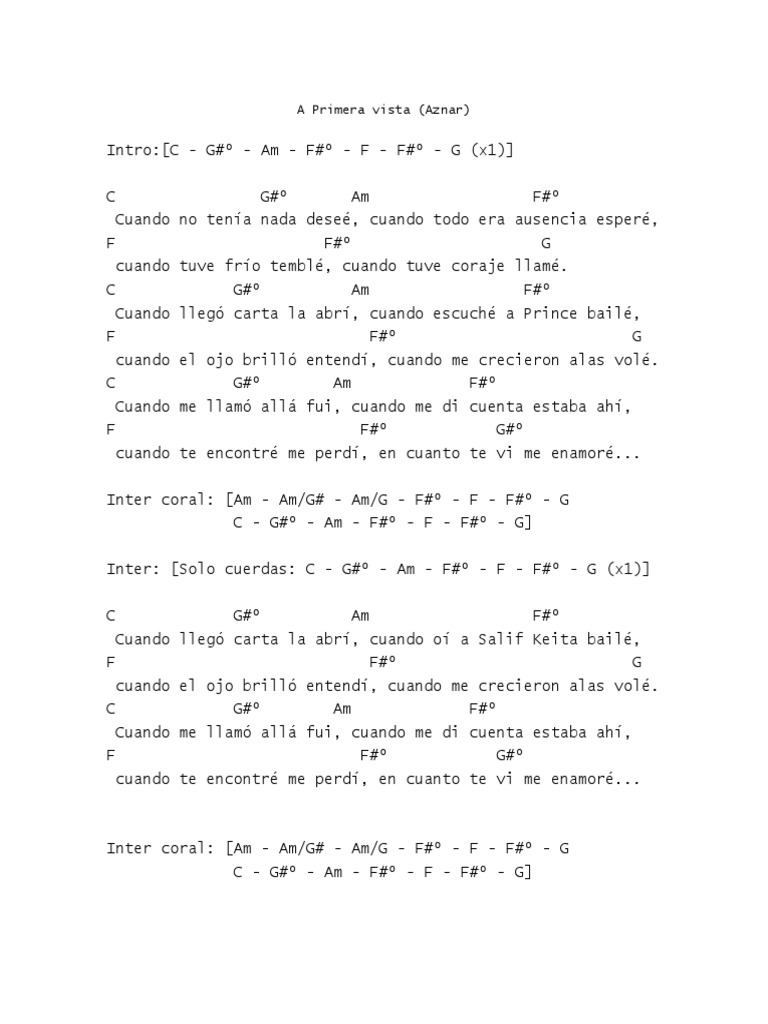 A Primera Vista Acordes y Letra | PDF