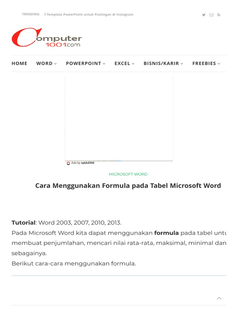 Cara Menggunakan Formula Pada Tabel Microsoft Word - Computer 1001 | PDF