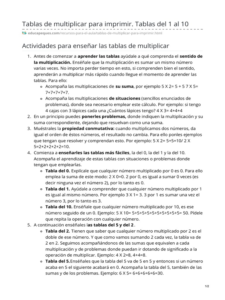 Actividades para Enseñar Las Tablas de Multiplicar | Descargar gratis ...