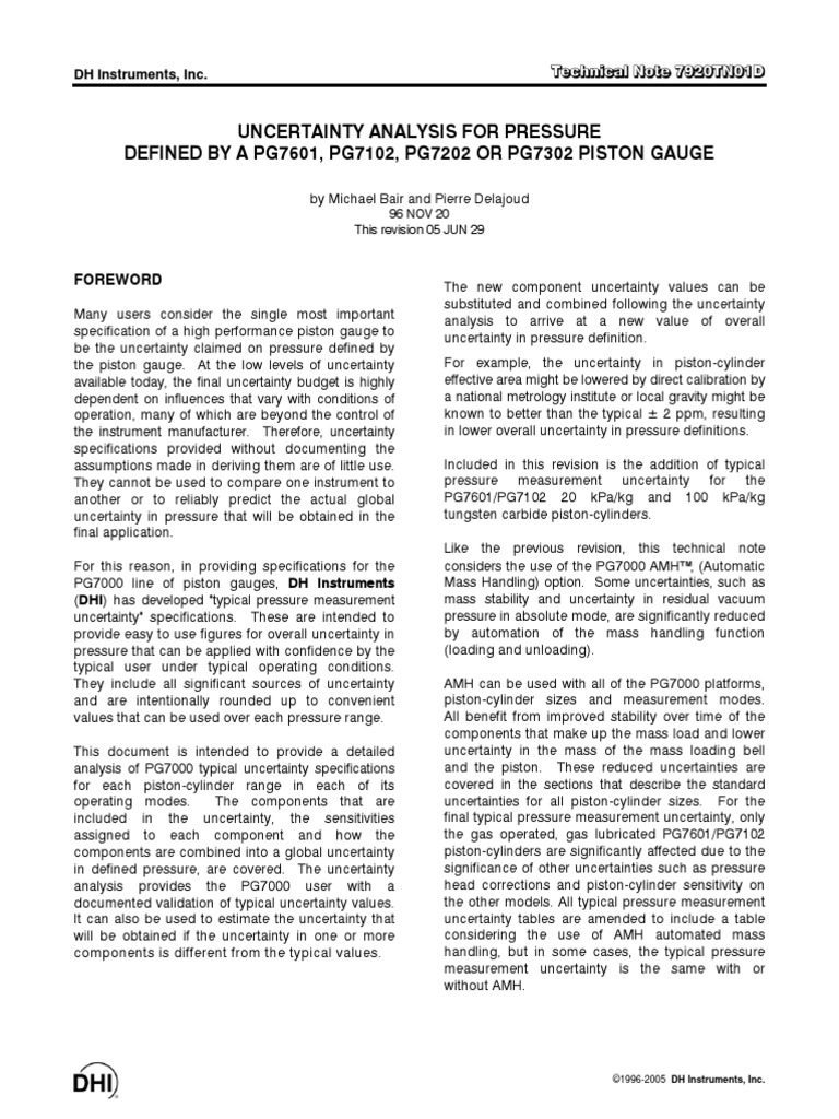 Uncertainty Analysis For Pressure | PDF | Pressure Measurement | Vacuum