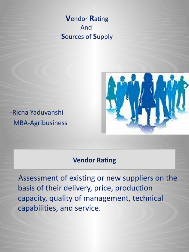 Vendor Rating & Supply Sources Guide | PDF | Procurement | Marketing