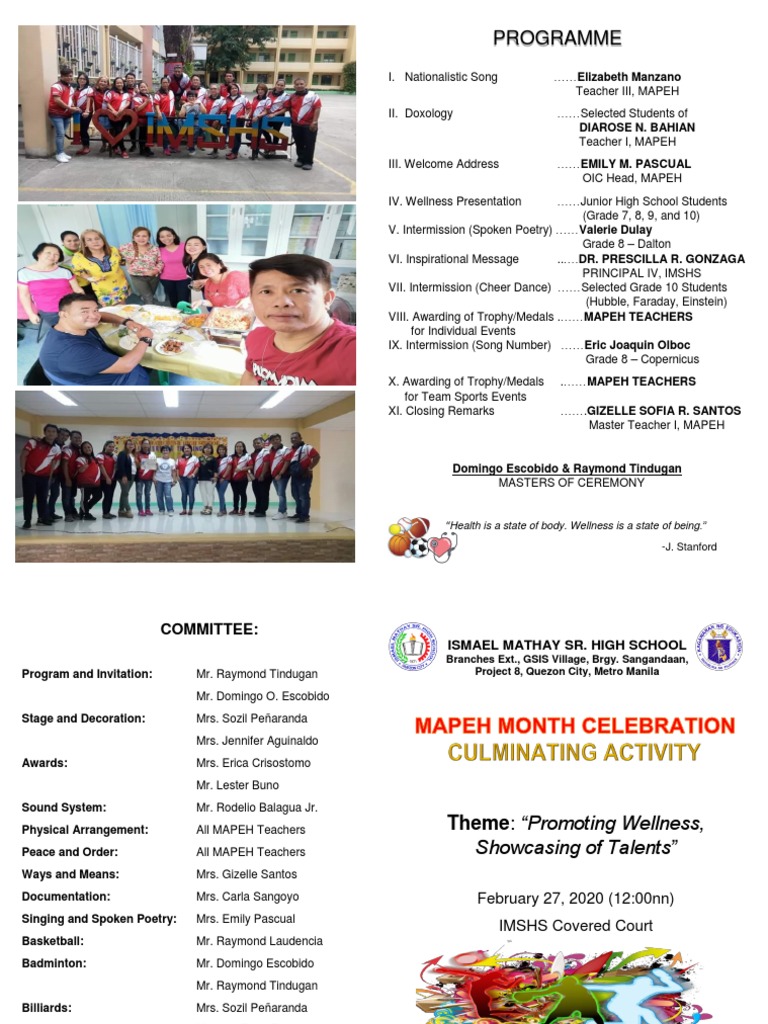 Programme Mapeh Month | Download Free PDF | Sports | Leisure
