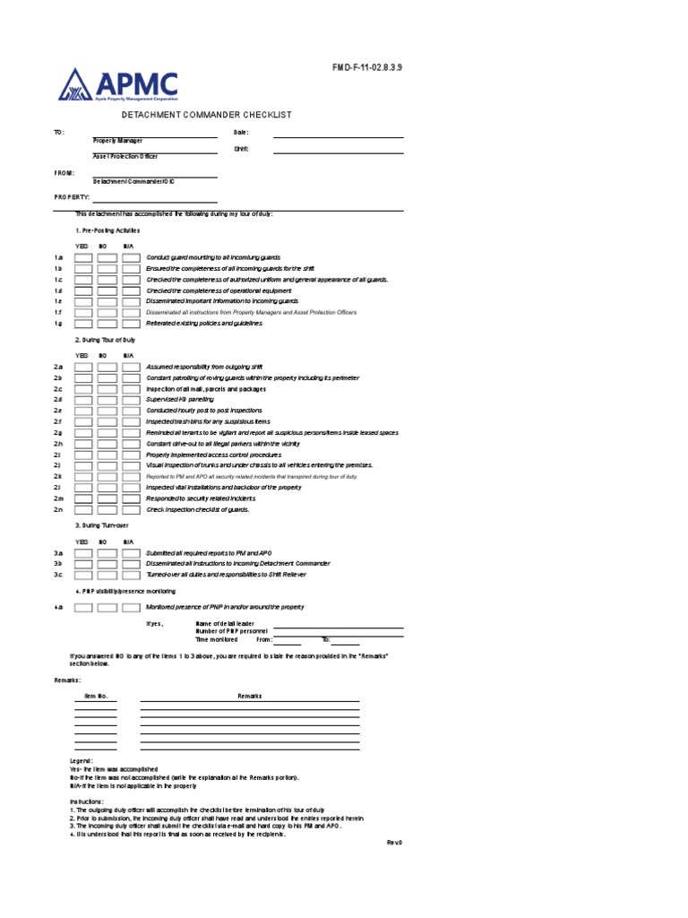 EDITED FMD-F-11-02 8 3 9 Detachment Commander Checklist | PDF ...