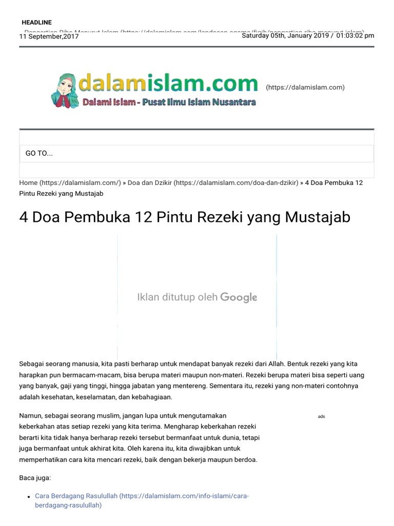 Doa Mustajab Pembuka 12 Pintu Rezeki | PDF