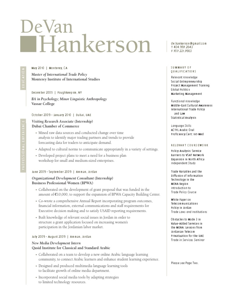 DeVan Hankerson's Resume - December 2010 | PDF | Jordan | Social Media