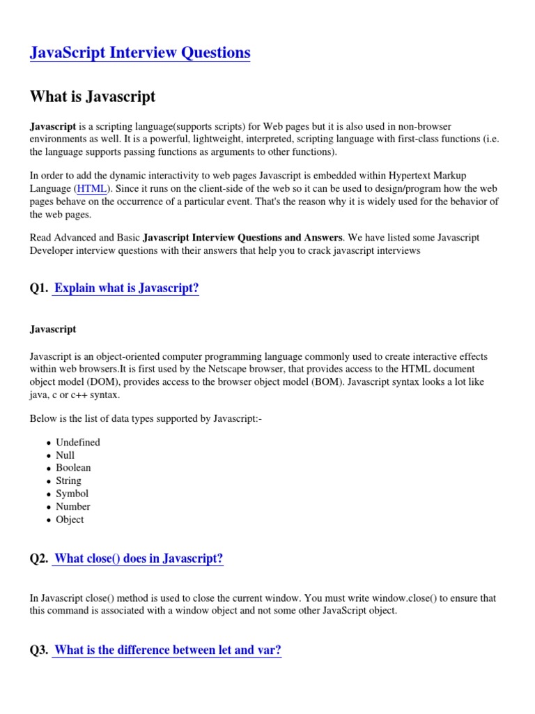 Advanced Javascript Interview Questions | PDF | Java Script | Scope ... Advanced Javascript Interview Questions | PDF | Java Script | Scope ...