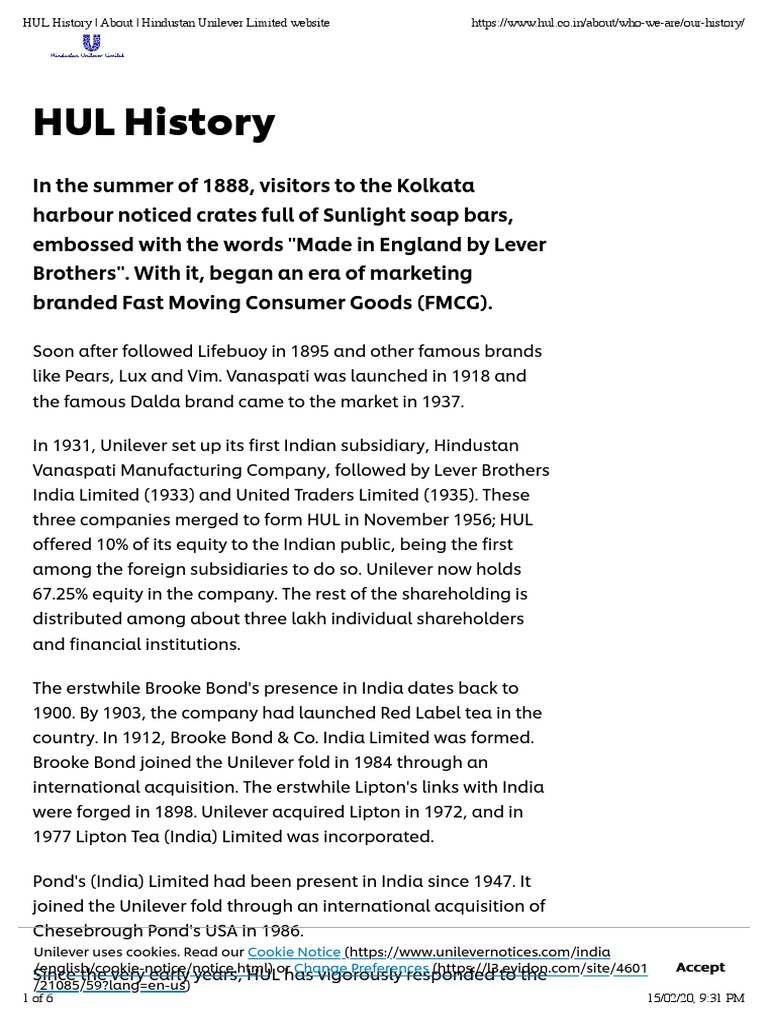 HUL History - About - Hindustan Unilever Limited Website | PDF ...
