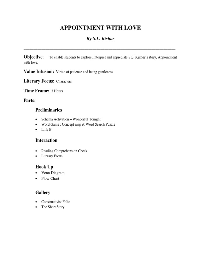 Appointment with Love Story Summary | PDF | Emotions | Psychological ...