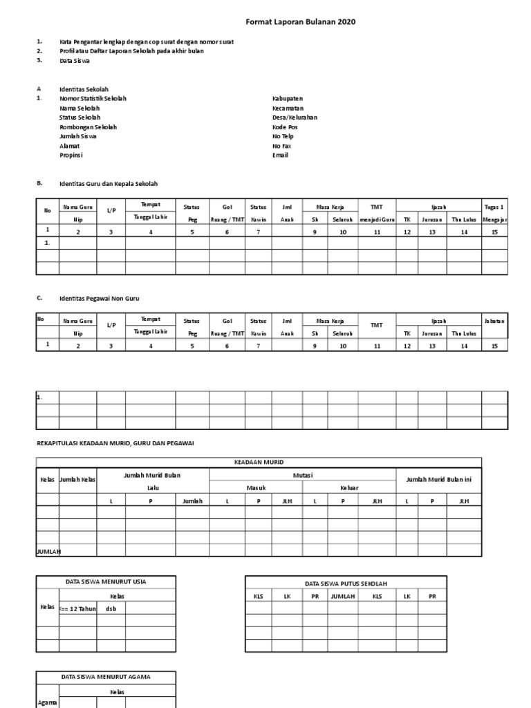 Contoh Format Laporan Bulanan 2020 | PDF