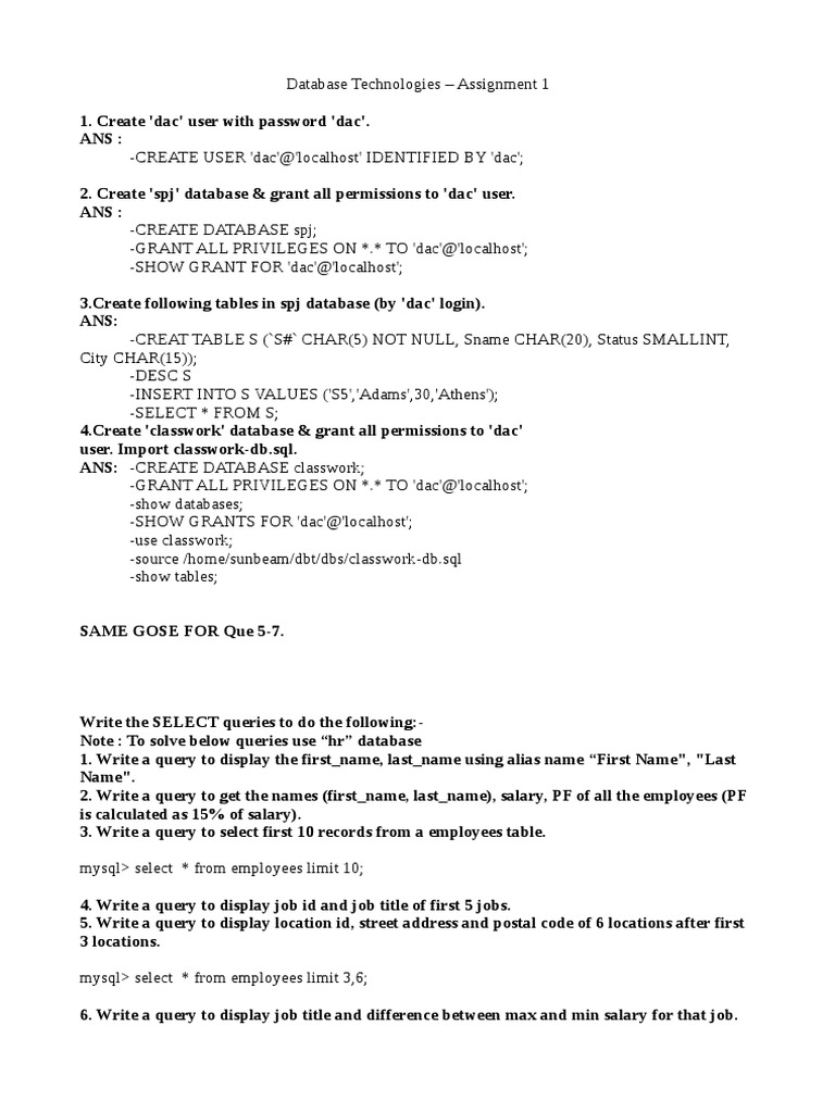 Dbms - Assignment 1 Sol | PDF | Kilogram | Databases