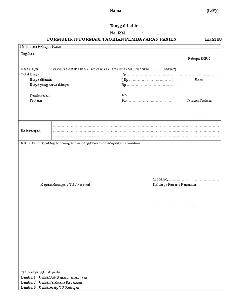 LRM 00 Formulir Informasi Tagihan Pembayaran Pasien | PDF