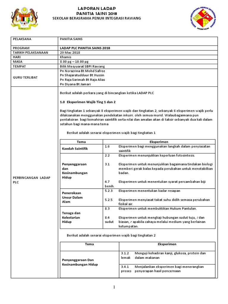 Laporan Ladap Panitia Sains 1 | PDF