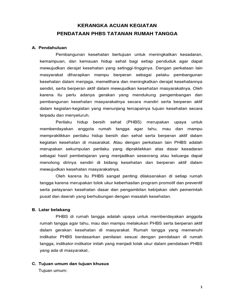 KAK Pendataan PHBS Tatanan RT | PDF