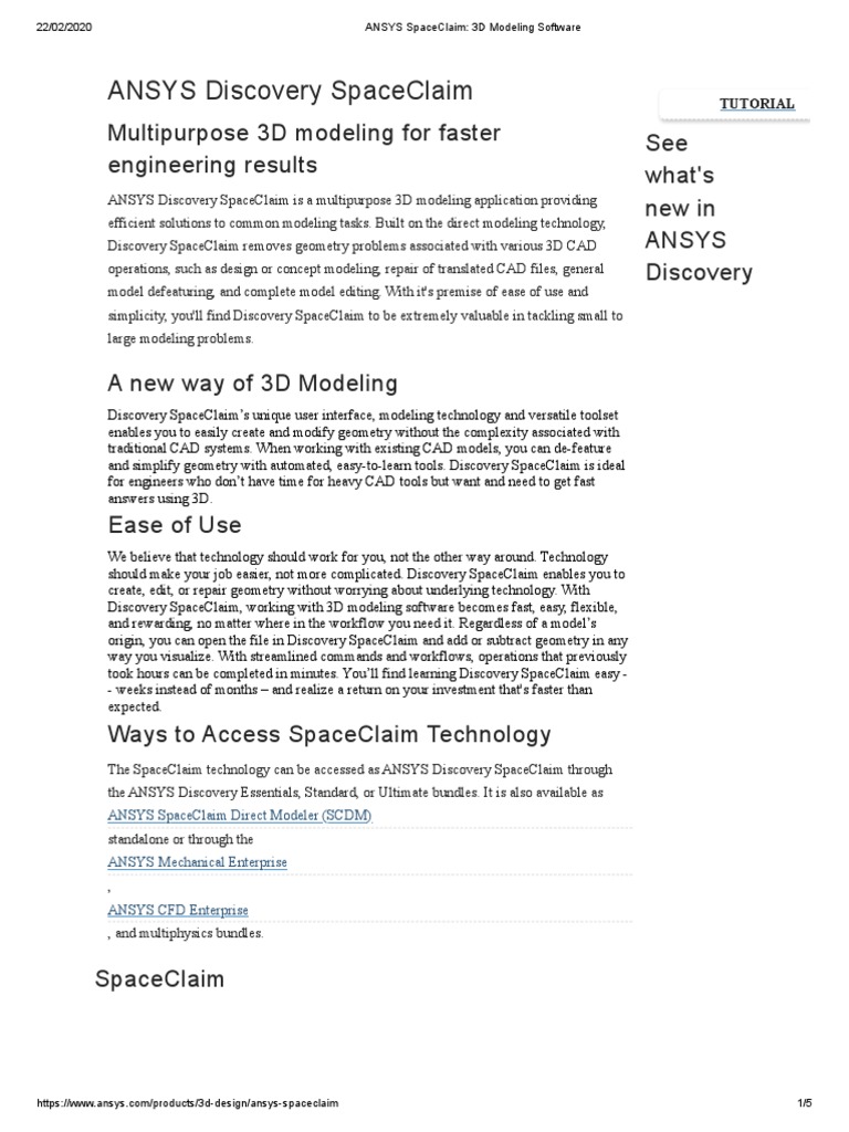 ANSYS SpaceClaim: Efficient 3D Modeling | PDF | 3 D Modeling | 3 D ...