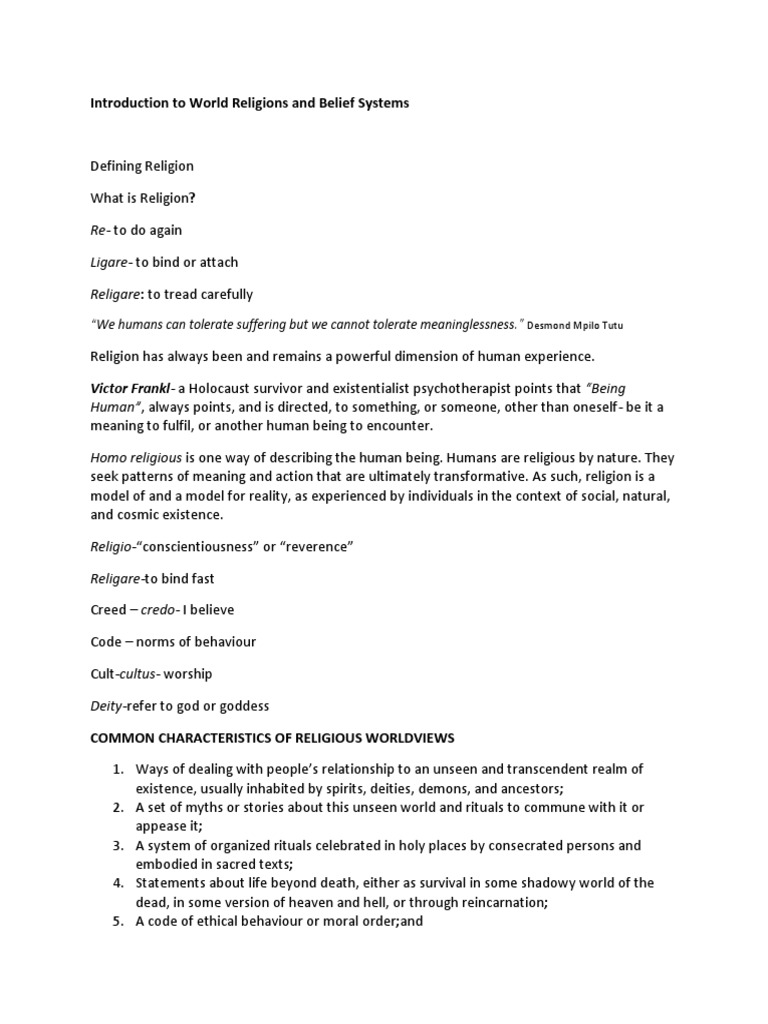 HandOuts - Introduction To World Religions and Belief Systems | PDF ...