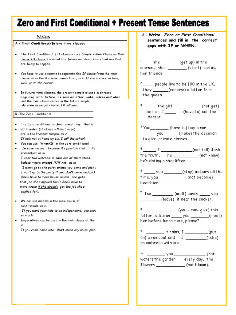 Zero and First Conditional Present Simple Activities Promoting ...