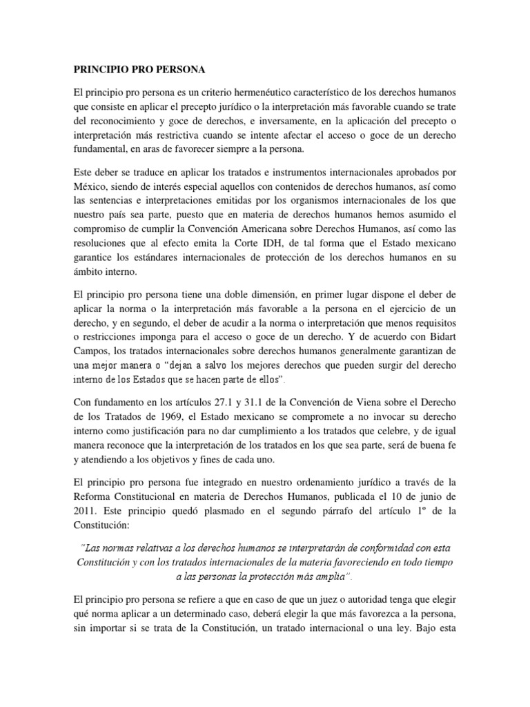 Principio Pro Persona | PDF | Derechos humanos | Tratado