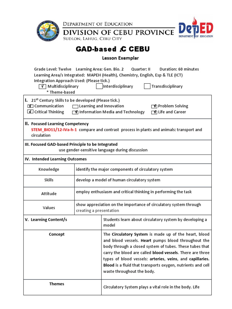 Grade 12 Circulatory System Lesson Plan | PDF | Blood Vessel ...