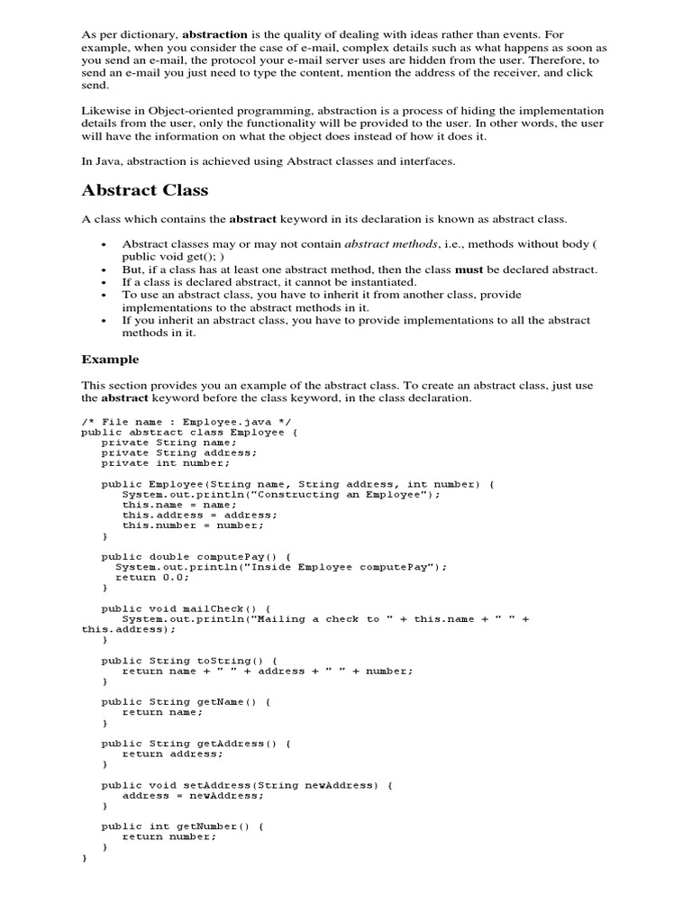 Abstract Class In Java Notes Pdf Class Computer Programming Method Computer Programming