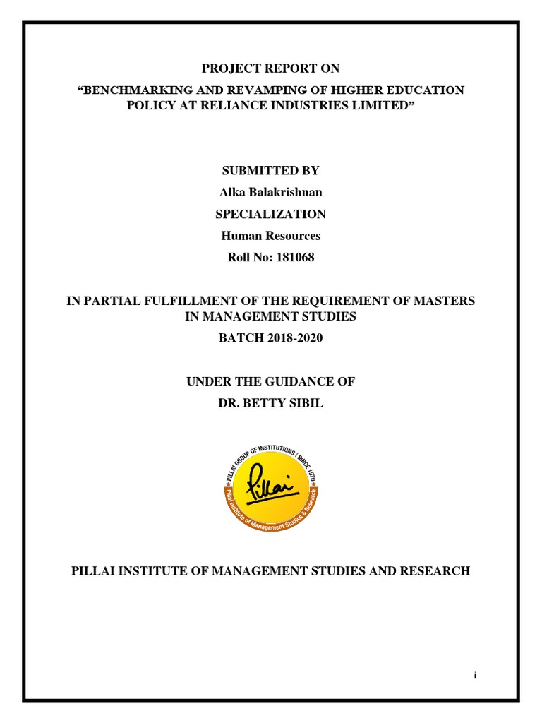 Benchmarking and Revamping of Higher Education Policies in Reliance ...