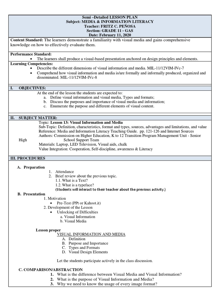 Visual Media Lesson | PDF | Information Literacy | Lesson Plan