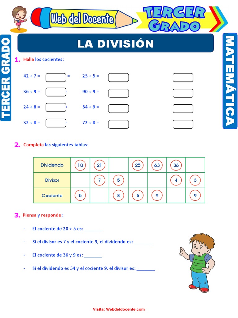 La División para Tercer Grado de Primaria | PDF | División (Matemáticas ...