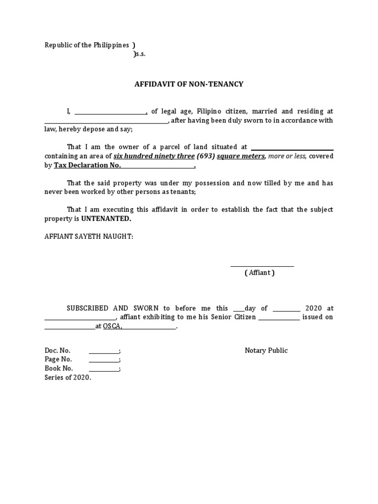 Affidavit Non-Tenancy Form | PDF