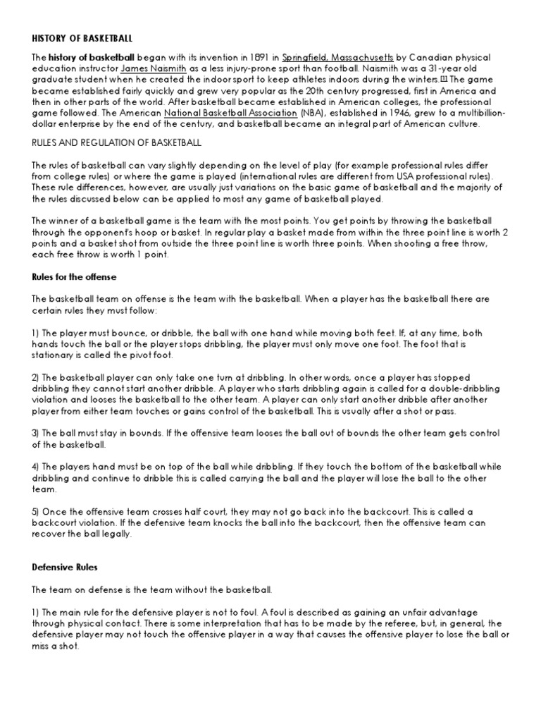 History of Basketball | PDF