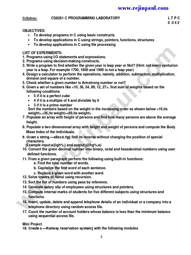 CS8261-C Programming Lab | PDF CS8261-C Programming Lab | PDF