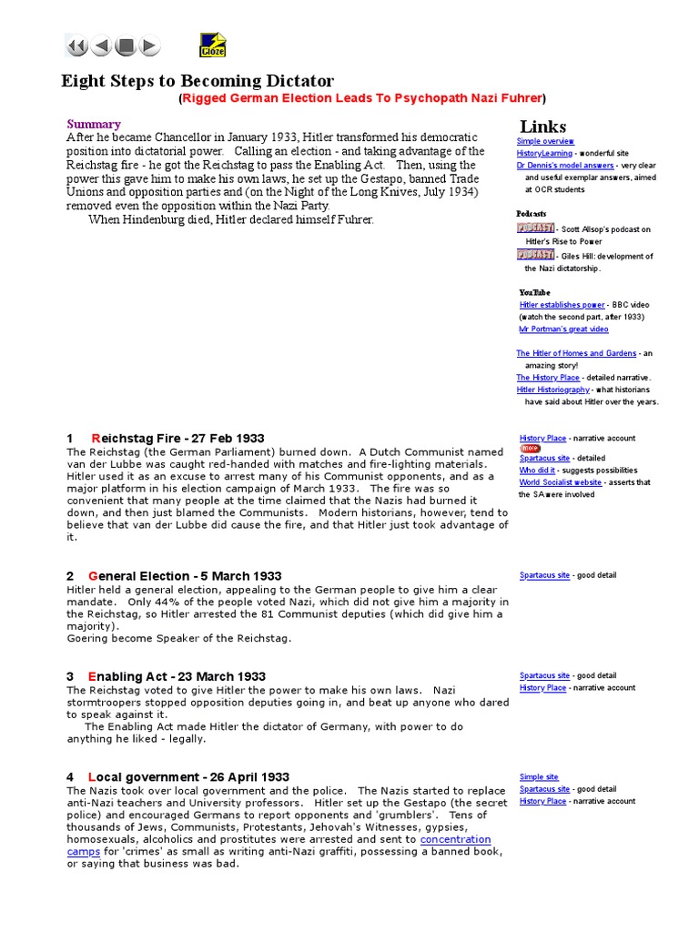 Hitler Steps To Dictatorship | PDF